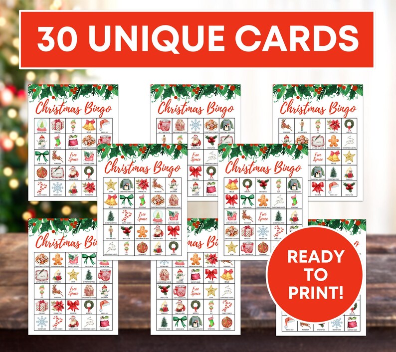 30 Christmas Bingo Card Printable Game,christmas Bingo Board,christmas ...