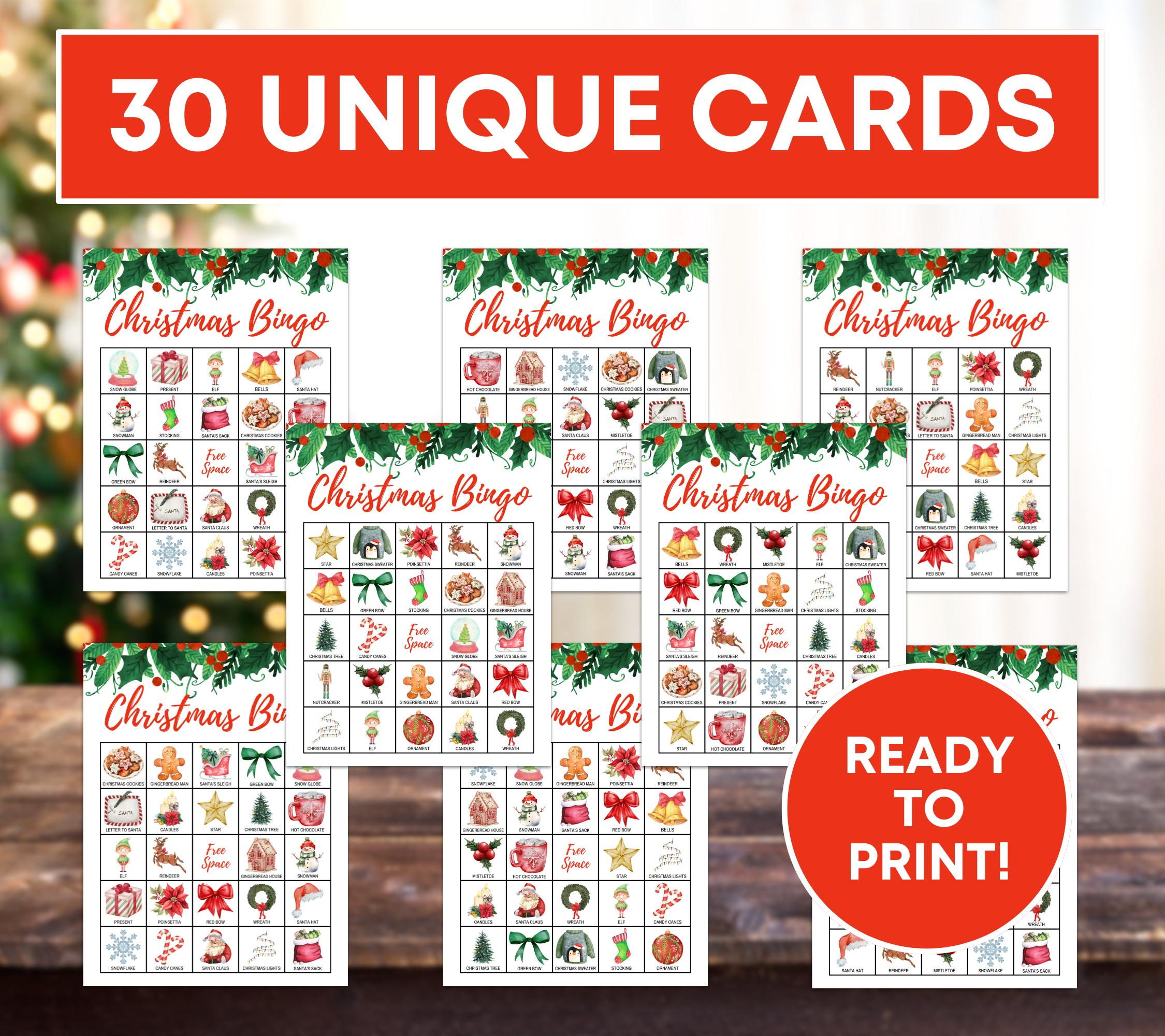 30 Christmas Bingo Card Printable Game,christmas Bingo Board,christmas ...