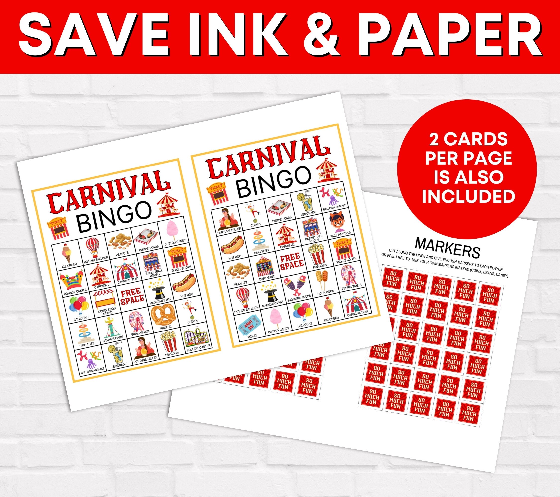 30 Carnival Bingo Cards Printable Game, Carnival Party Bingo Boards ...