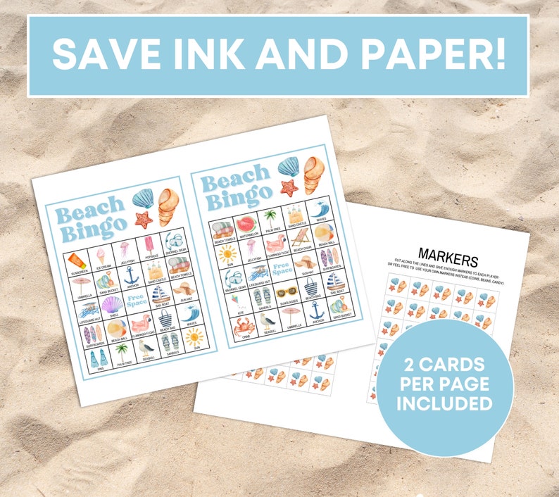30 Beach Bingo Cards Printable Game, Beach Day Birthday Party Bingo ...