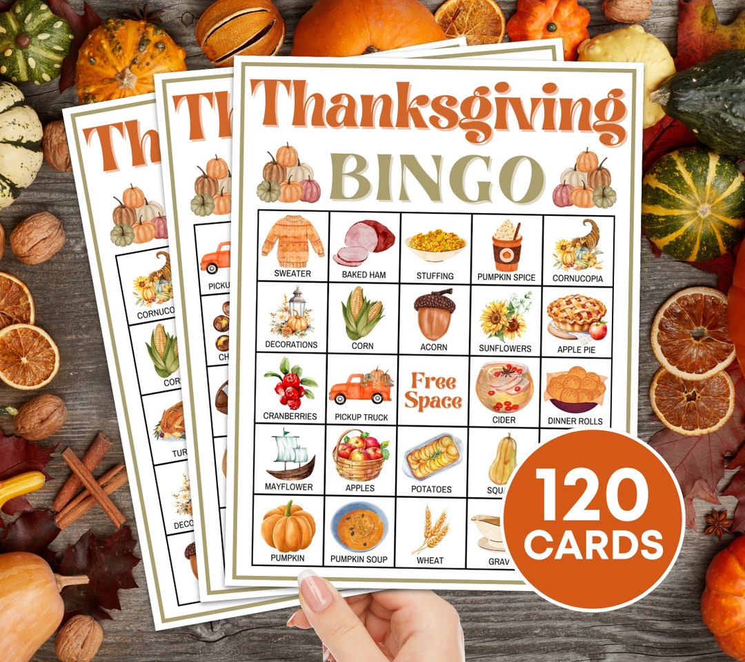 120 Thanksgiving Bingo Cards Printable Game, Thanksgiving Fall Bingo ...