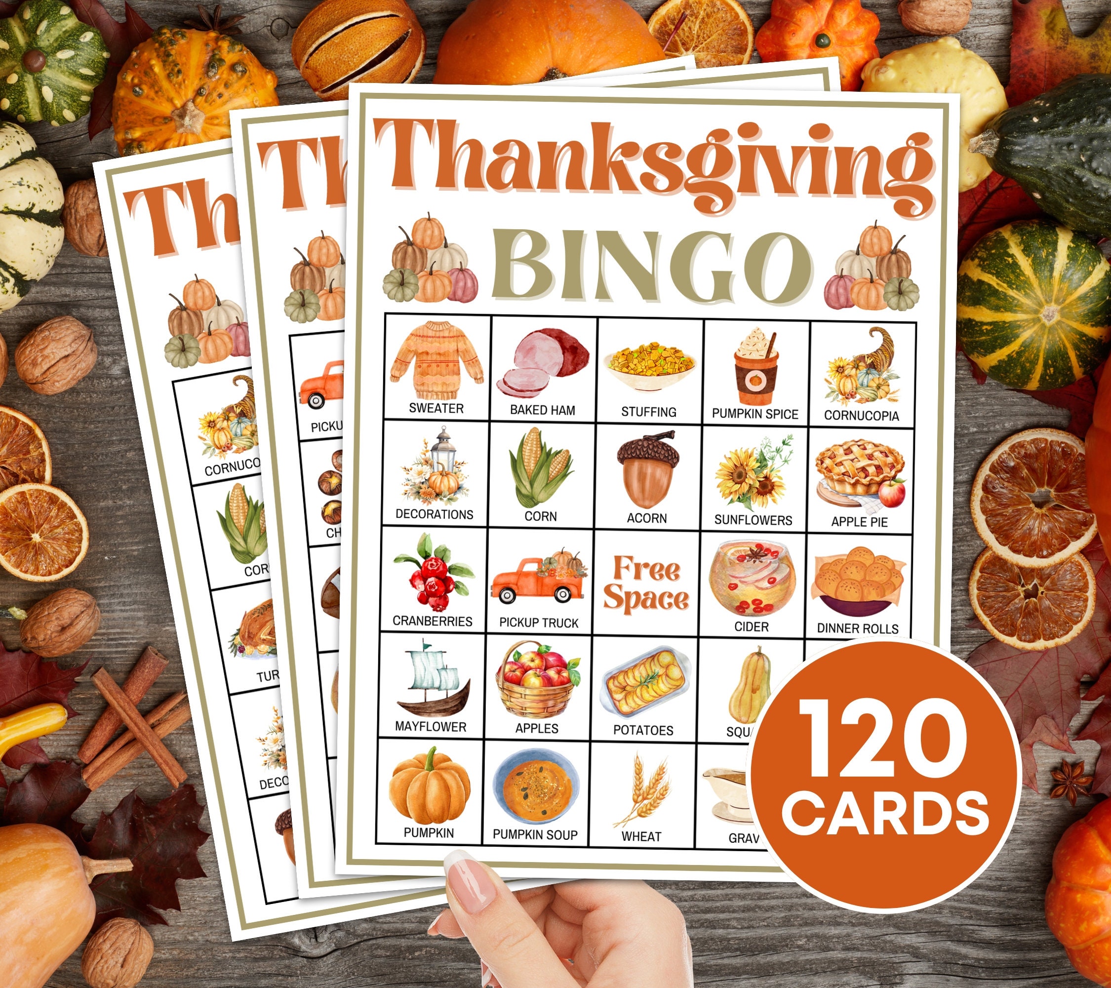 120 Thanksgiving Bingo Cards Printable Game, Thanksgiving Fall Bingo ...
