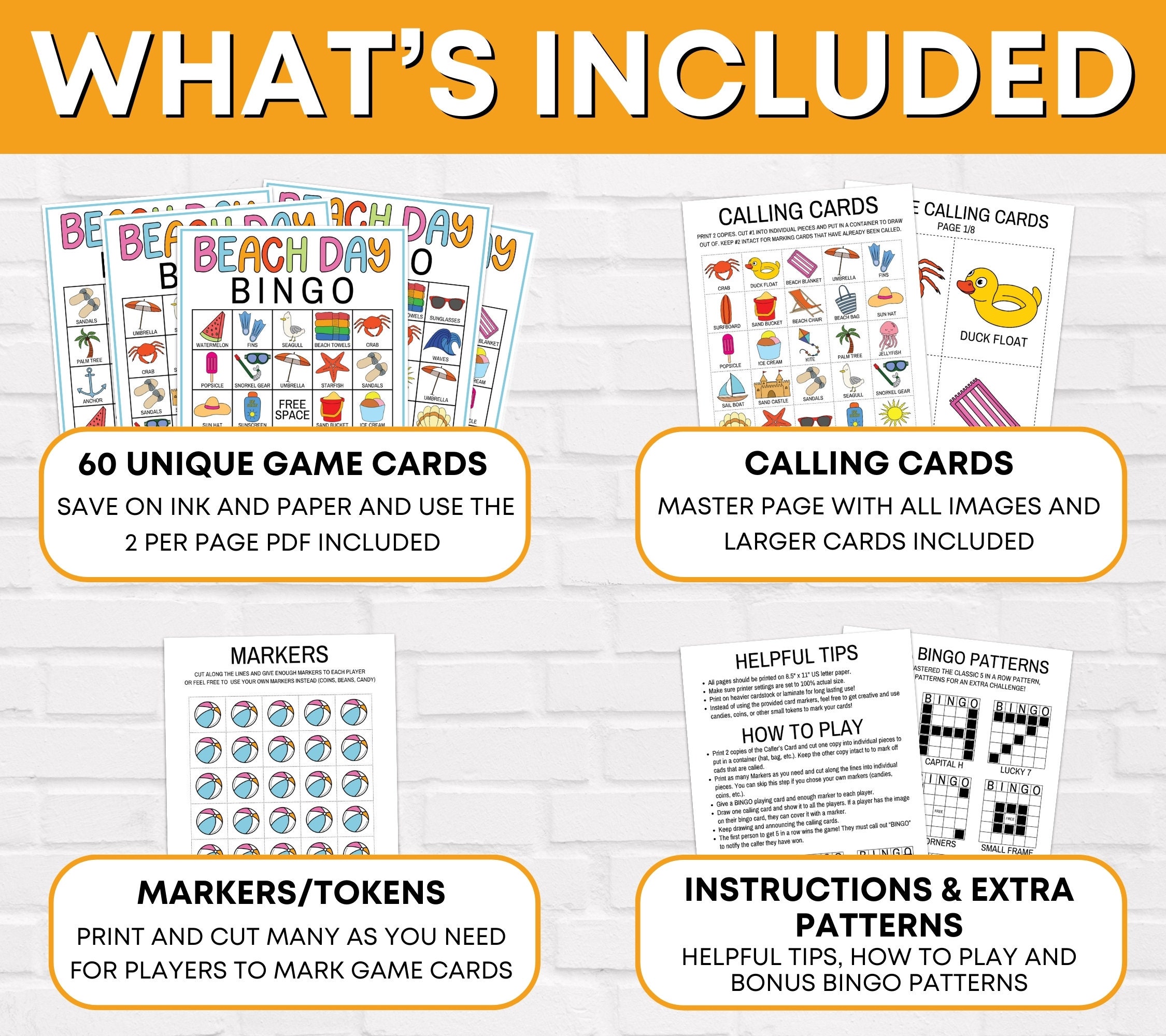 60 Beach Bingo Cards Printable Game, Beach Day Birthday Party Bingo ...