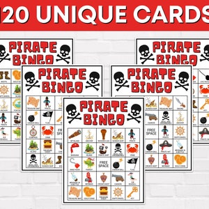 120 Pirate Bingo Cards Printable Game, Pirate Birthday Party Kids Bingo ...