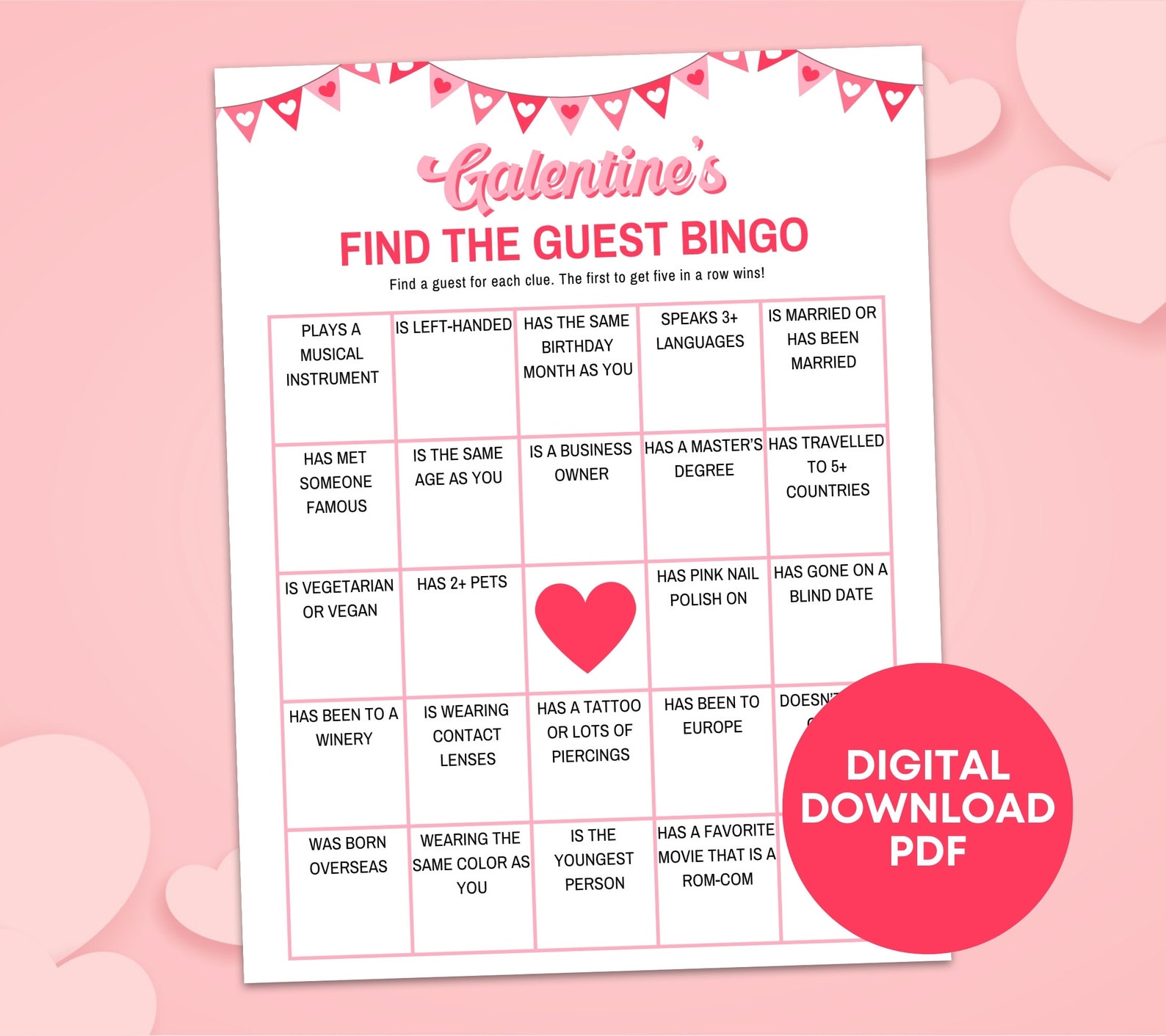 Galentine's Bingo Cards Printable Game, Valentines Day Mingle ...