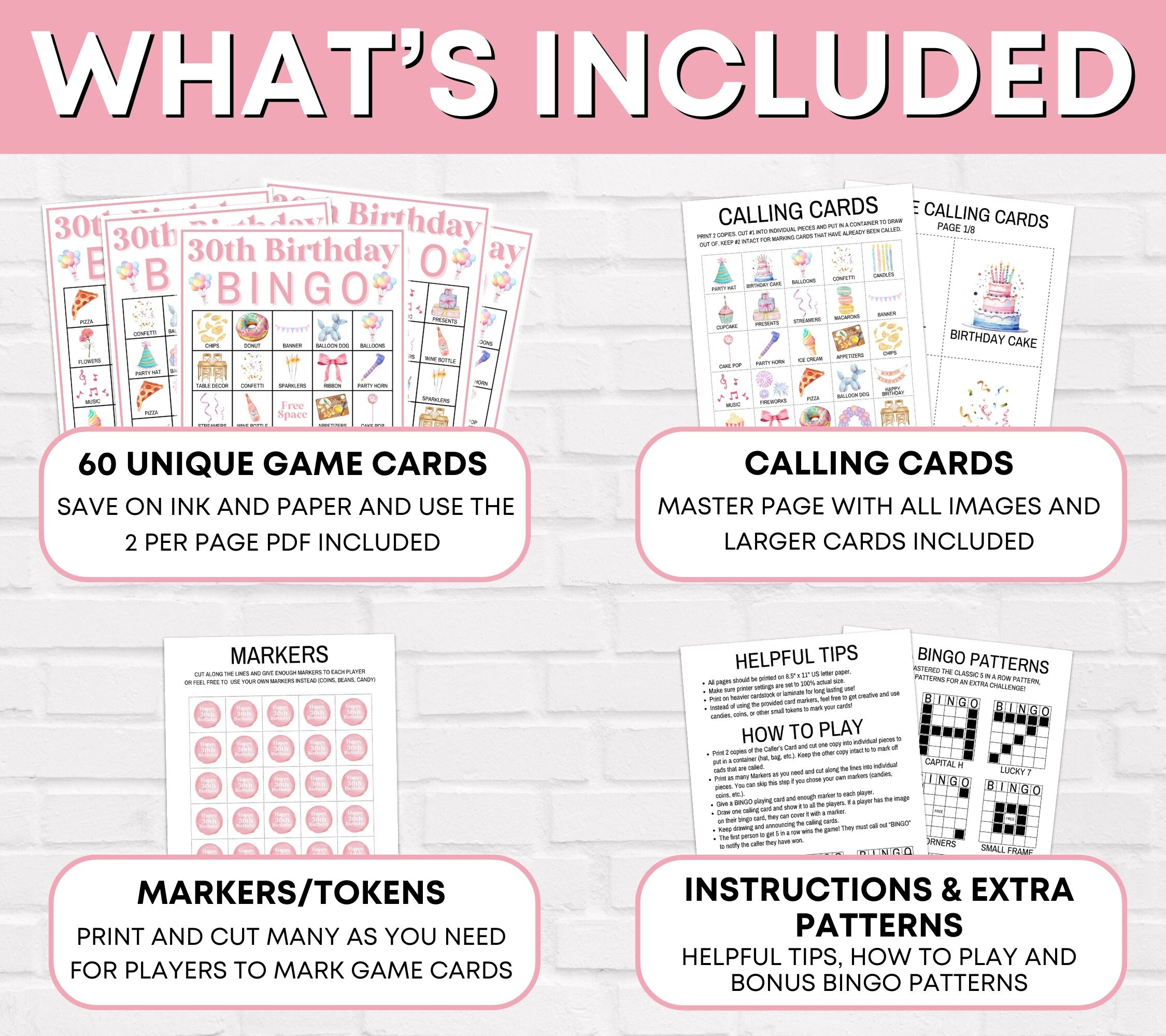 60 30th Birthday Bingo Cards Printable Game, 30th Birthday Party Bingo ...