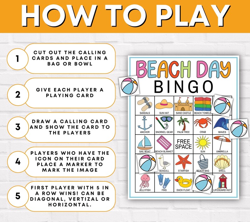 60 Beach Bingo Cards Printable Game, Beach Day Birthday Party Bingo ...