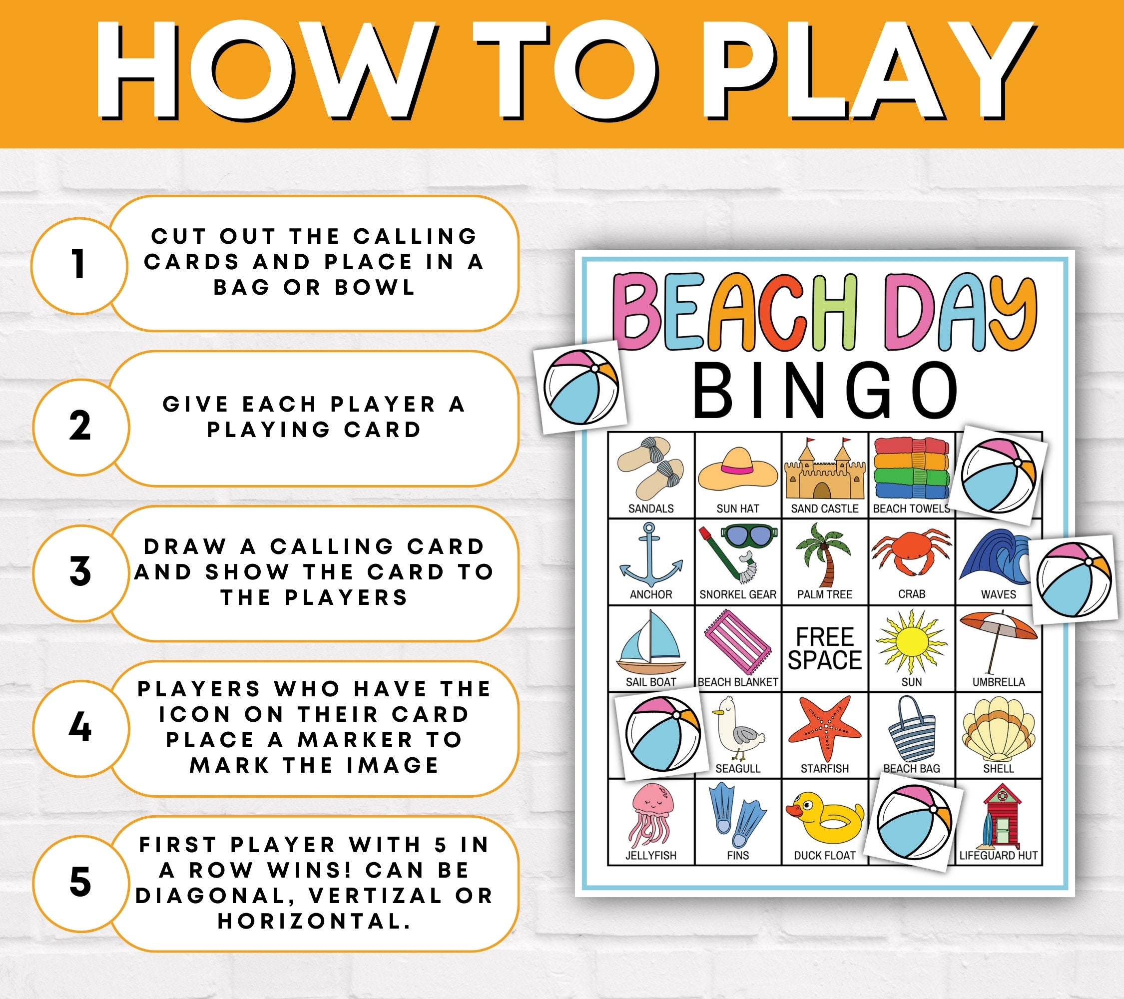 60 Beach Bingo Cards Printable Game, Beach Day Birthday Party Bingo ...