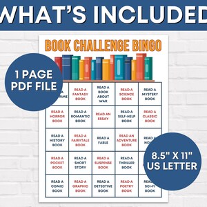 Book Challenge Bingo Printable, Reading Challenge Bingo PDF, Reading ...