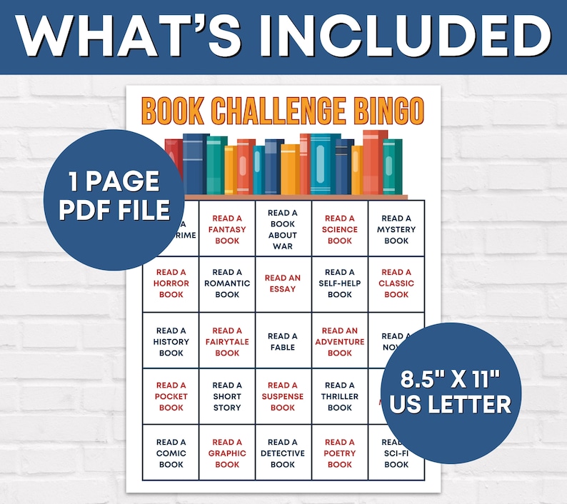 Book Challenge Bingo Printable, Reading Challenge Bingo PDF, Reading ...
