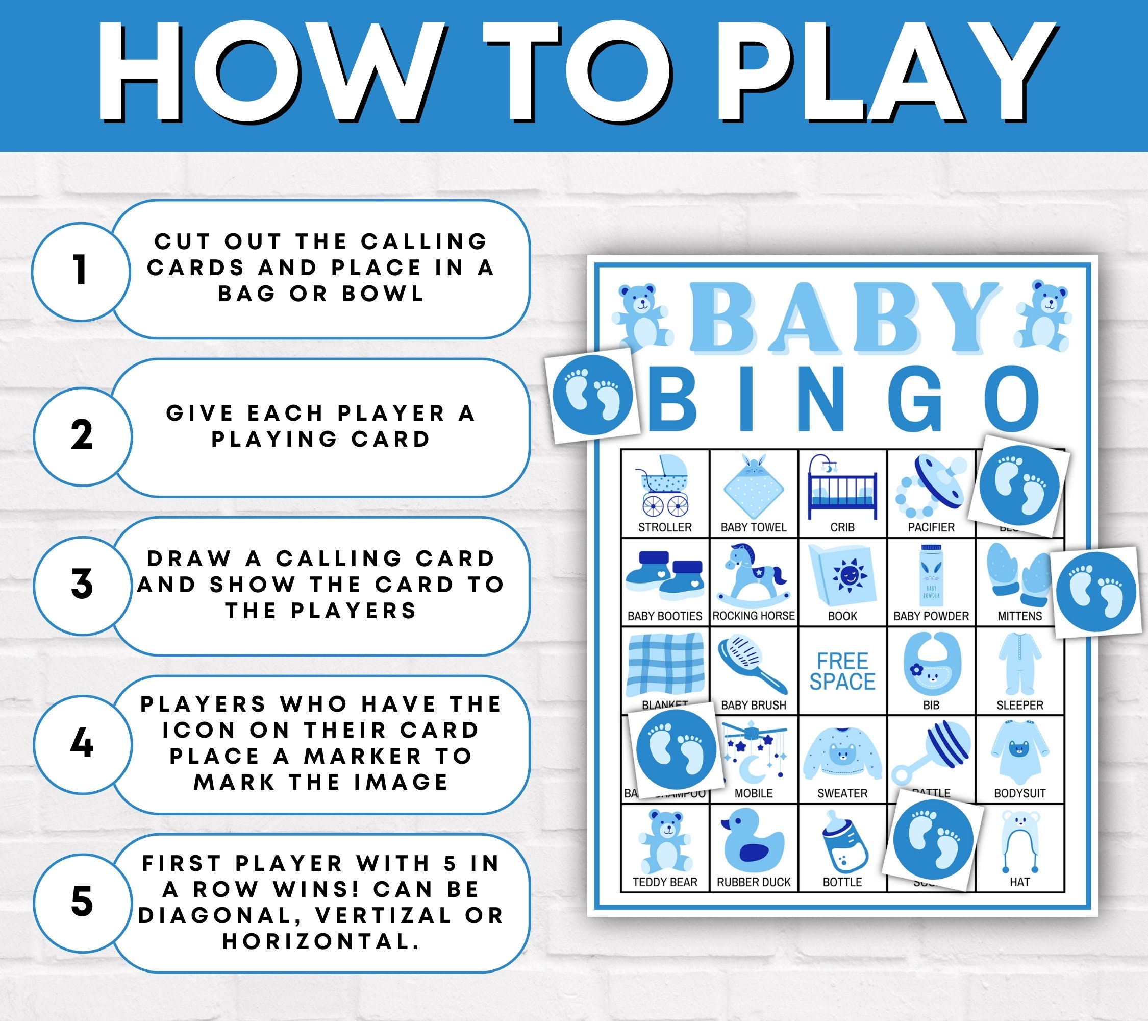 60 Baby Bingo Cards Printable Game, Baby Boy Shower Bingo Game Boards ...