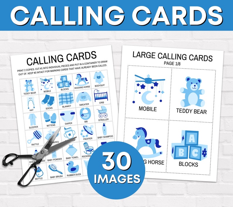 60 Baby Bingo Cards Printable Game, Baby Boy Shower Bingo Game Boards ...