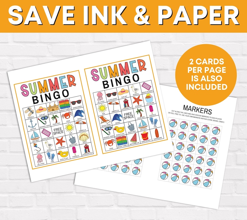 60 Summer Bingo Cards Printable Game, Summer Birthday Party Bingo Game ...
