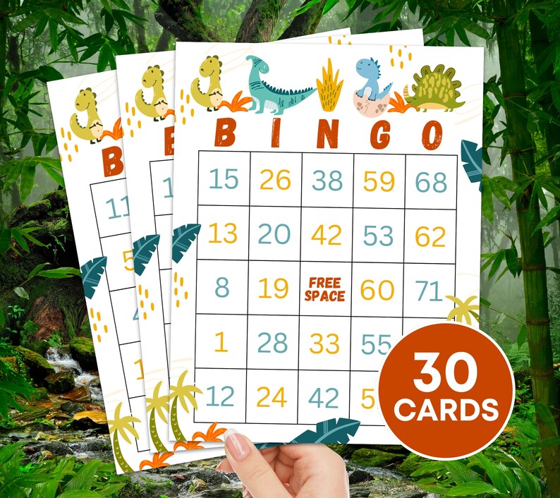 30 Dinosaur Bingo Cards Printable Game, Boy Dinosaur Birthday Party ...