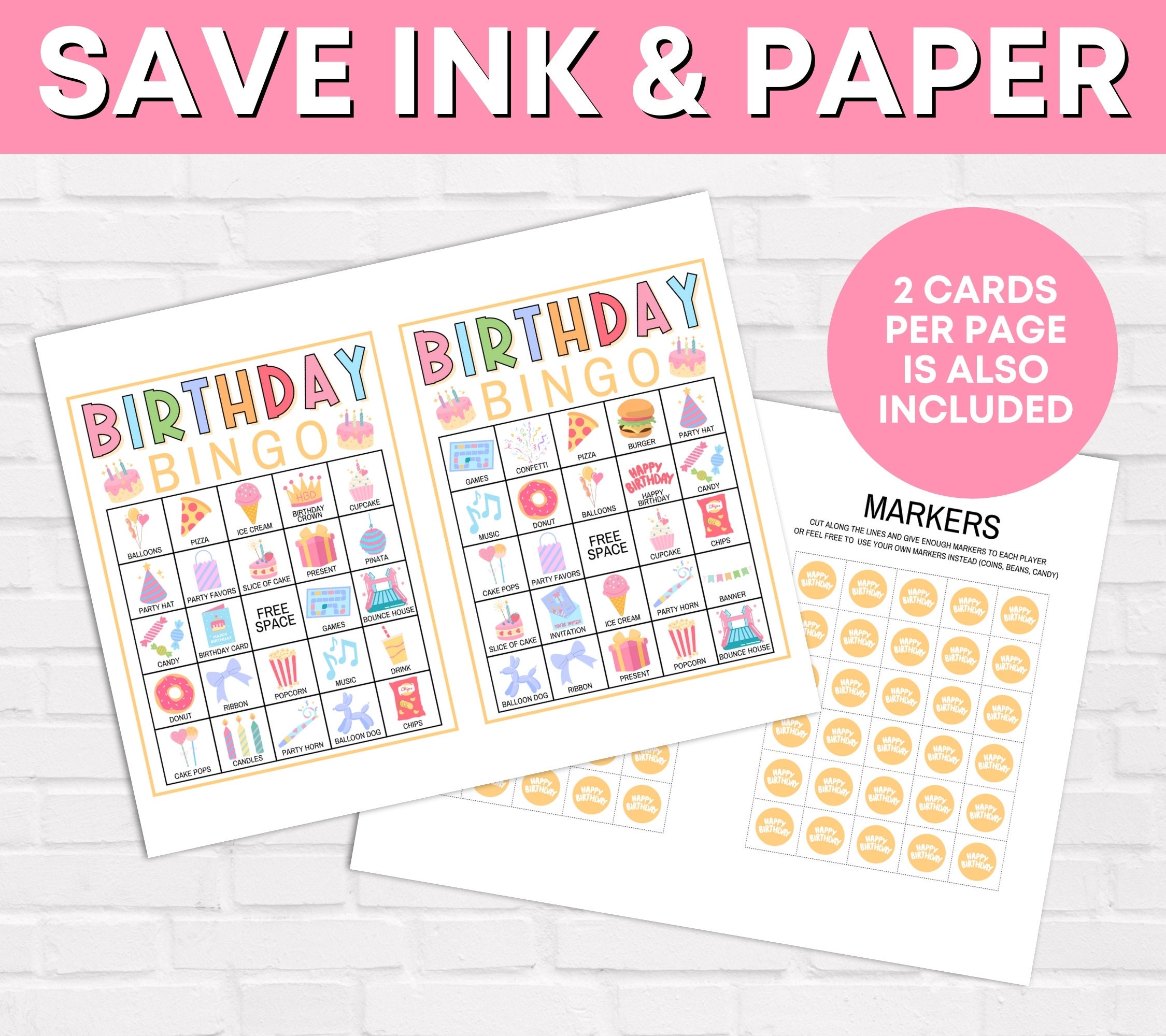60 Birthday Bingo Cards Printable Game, Pastel Kids Birthday Bingo ...