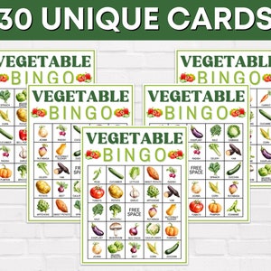 30 Vegetable Bingo Cards Printable Game, Vegetable Bingo Boards ...