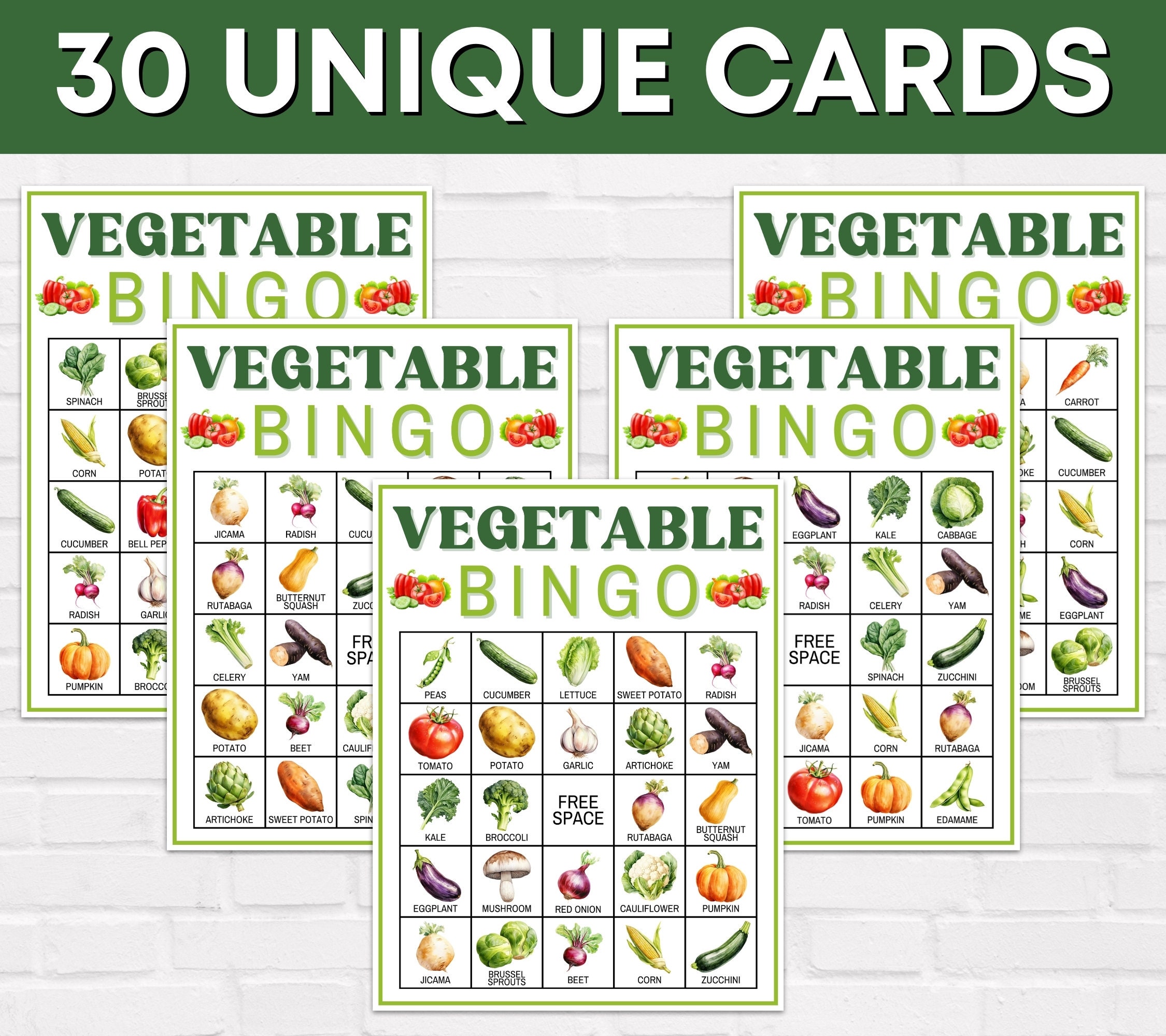 30 Vegetable Bingo Cards Printable Game, Vegetable Bingo Boards ...