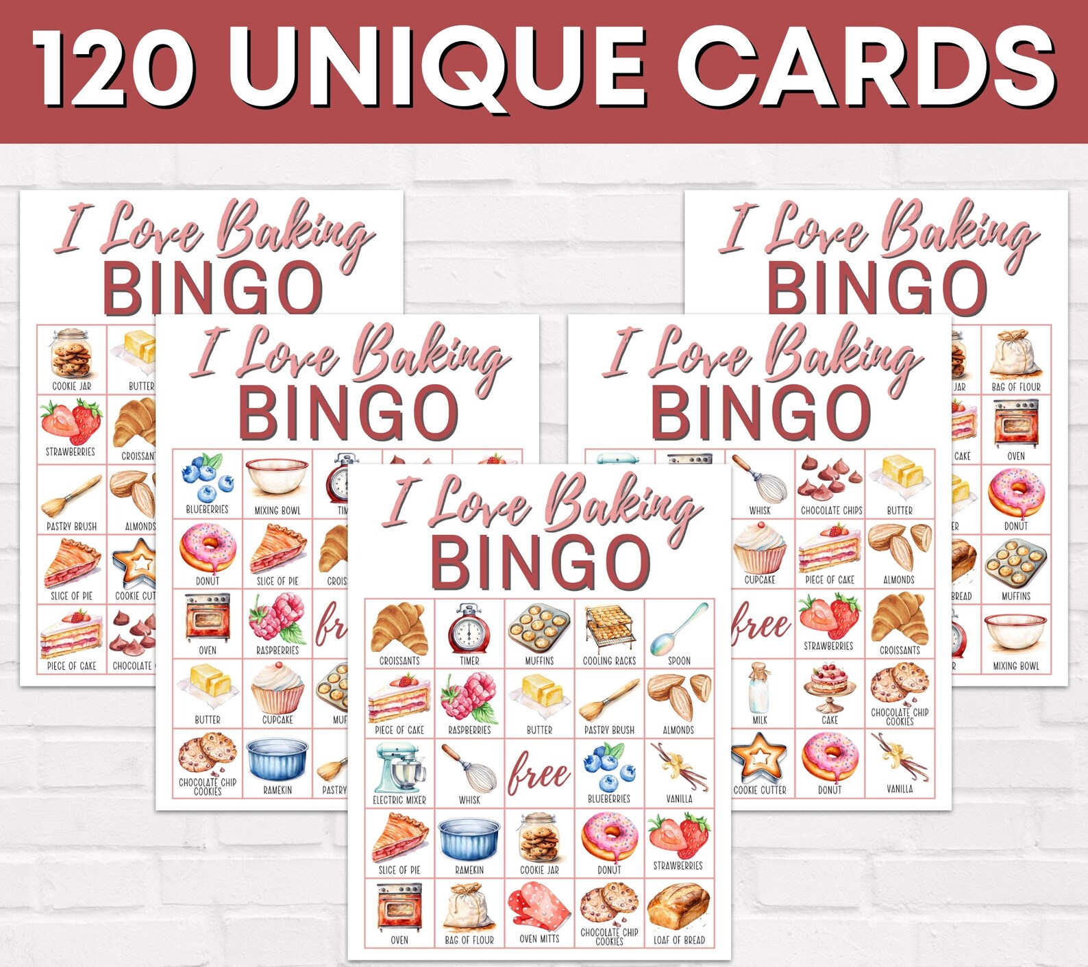 120 Baking Bingo Game Cards Printable, Baking Birthday Party Bingo ...