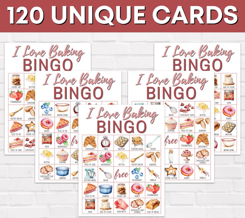 120 Baking Bingo Game Cards Printable, Baking Birthday Party Bingo ...