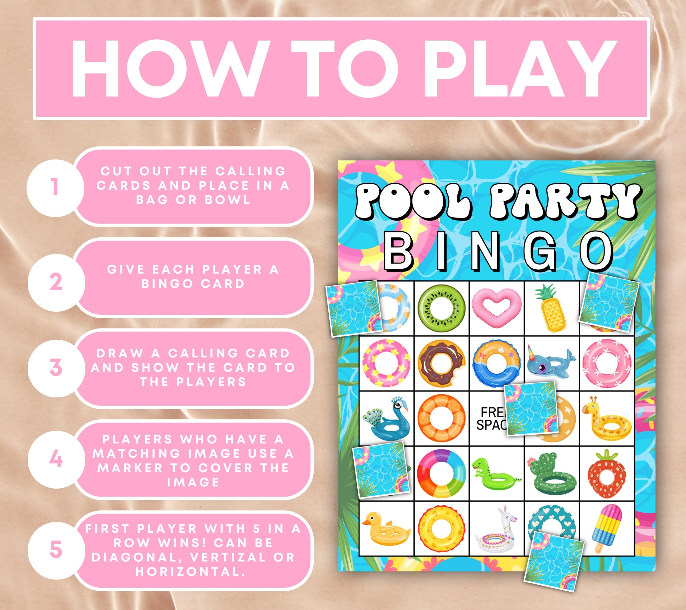 90 Pool Party Bingo Cards Printable Game, Summer Pool Party Birthday ...