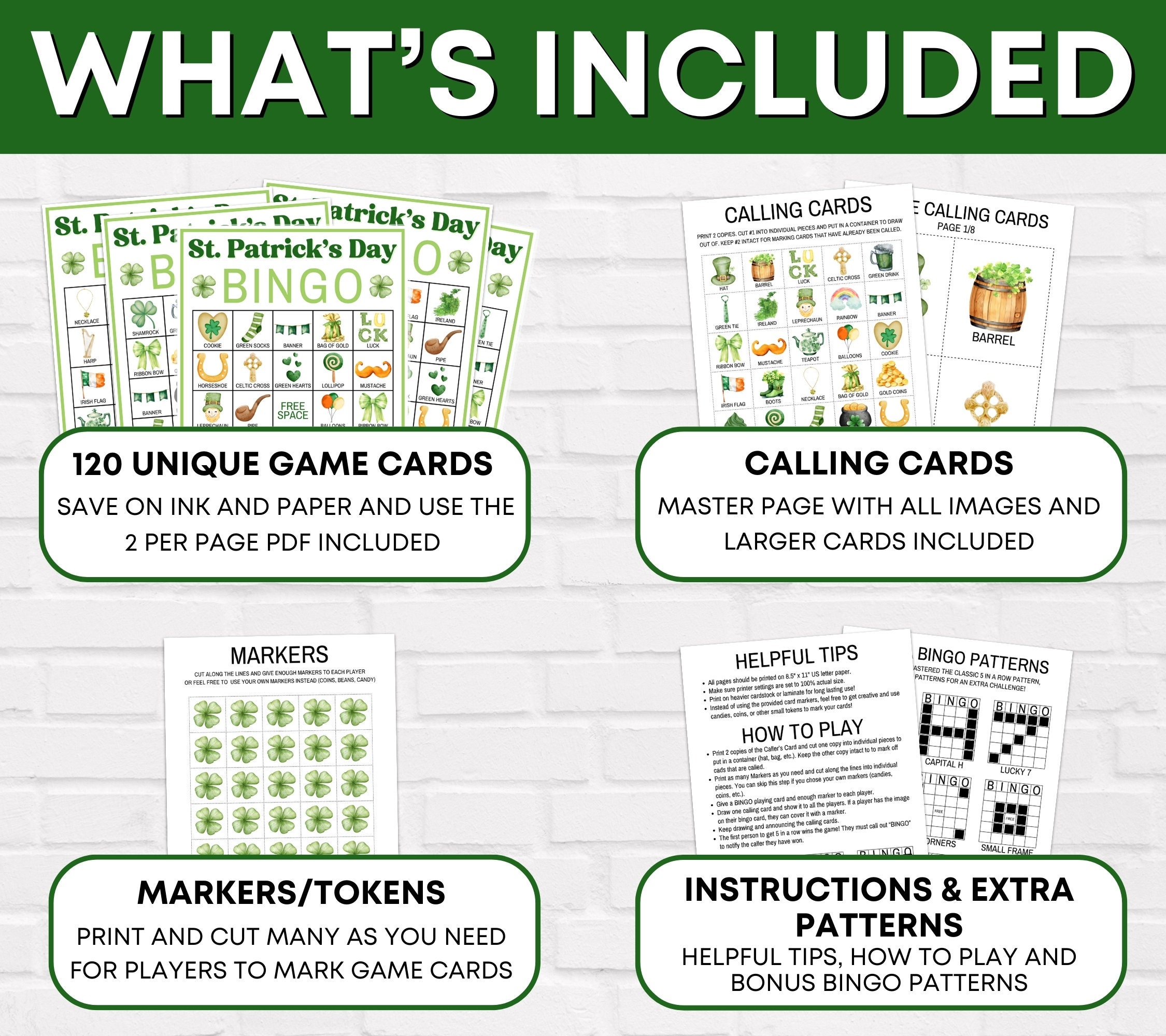 120 St Patricks Day Bingo Cards Game Printable, St Patrick Bingo Board ...