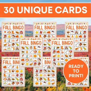 30 Fall Bingo Cards Printable Game, Fall Autumn Bingo Boards, Fall ...