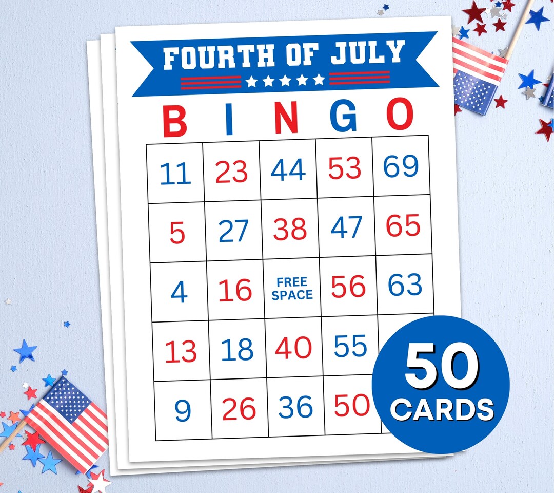 50 Fourth of July Bingo Cards Printable Game, 4th of July USA ...