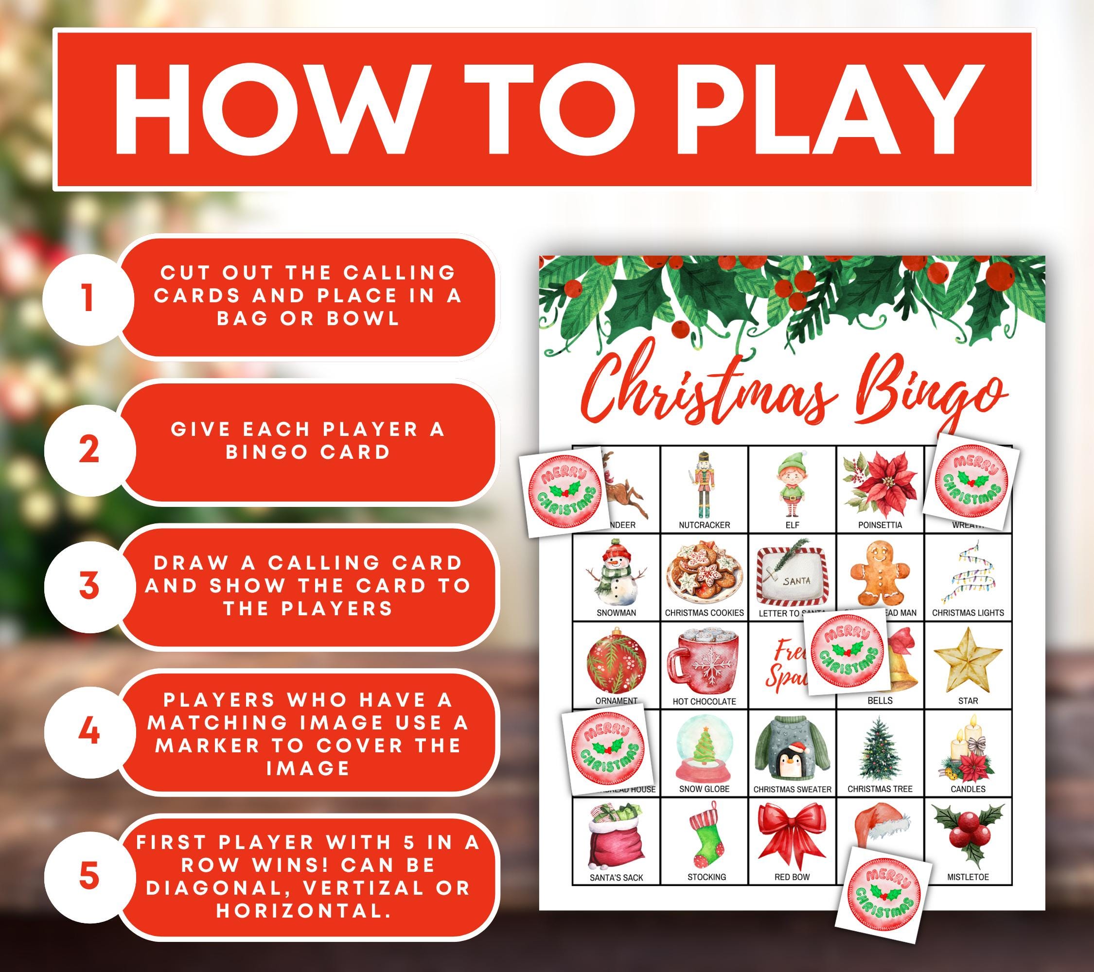 30 Christmas Bingo Card Printable Game,christmas Bingo Board,christmas ...