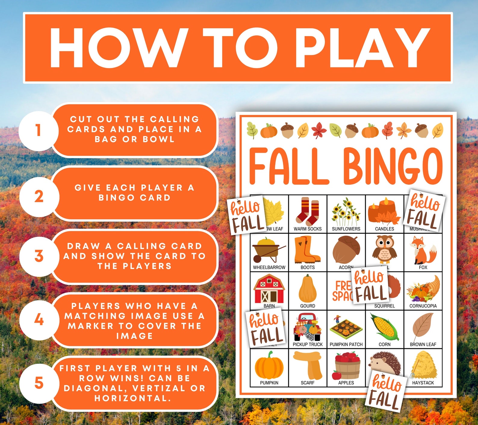30 Fall Bingo Cards Printable Game, Fall Autumn Bingo Boards, Fall ...