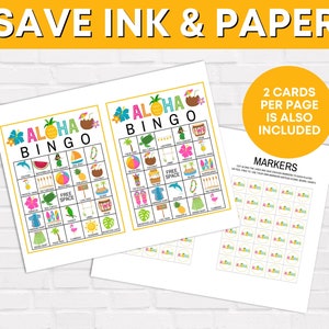 30 Aloha Bingo Cards Printable Game, Luau Hawaiian Birthday Party Bingo ...