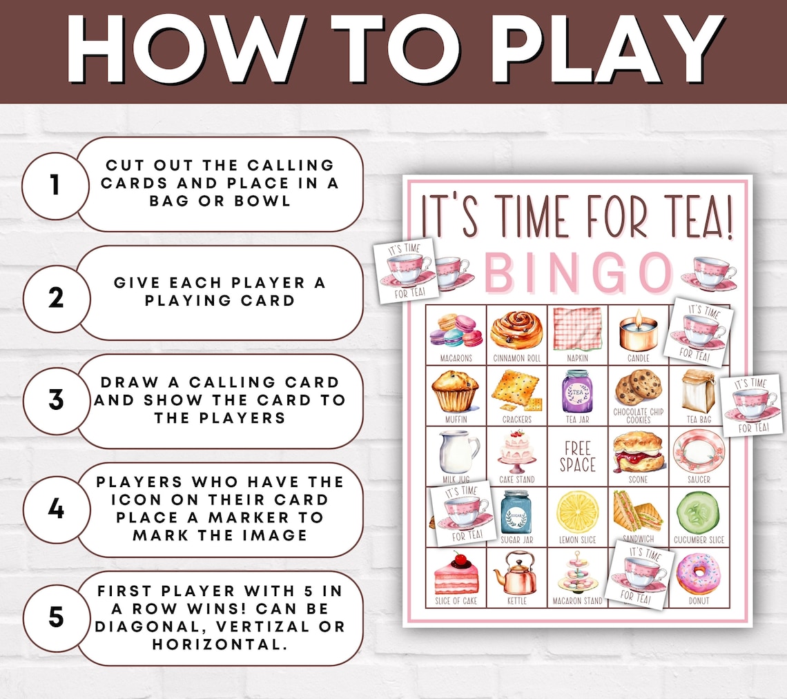 60 Tea Party Bingo Cards Printable Game, Tea Party Bridal Shower Bingo ...