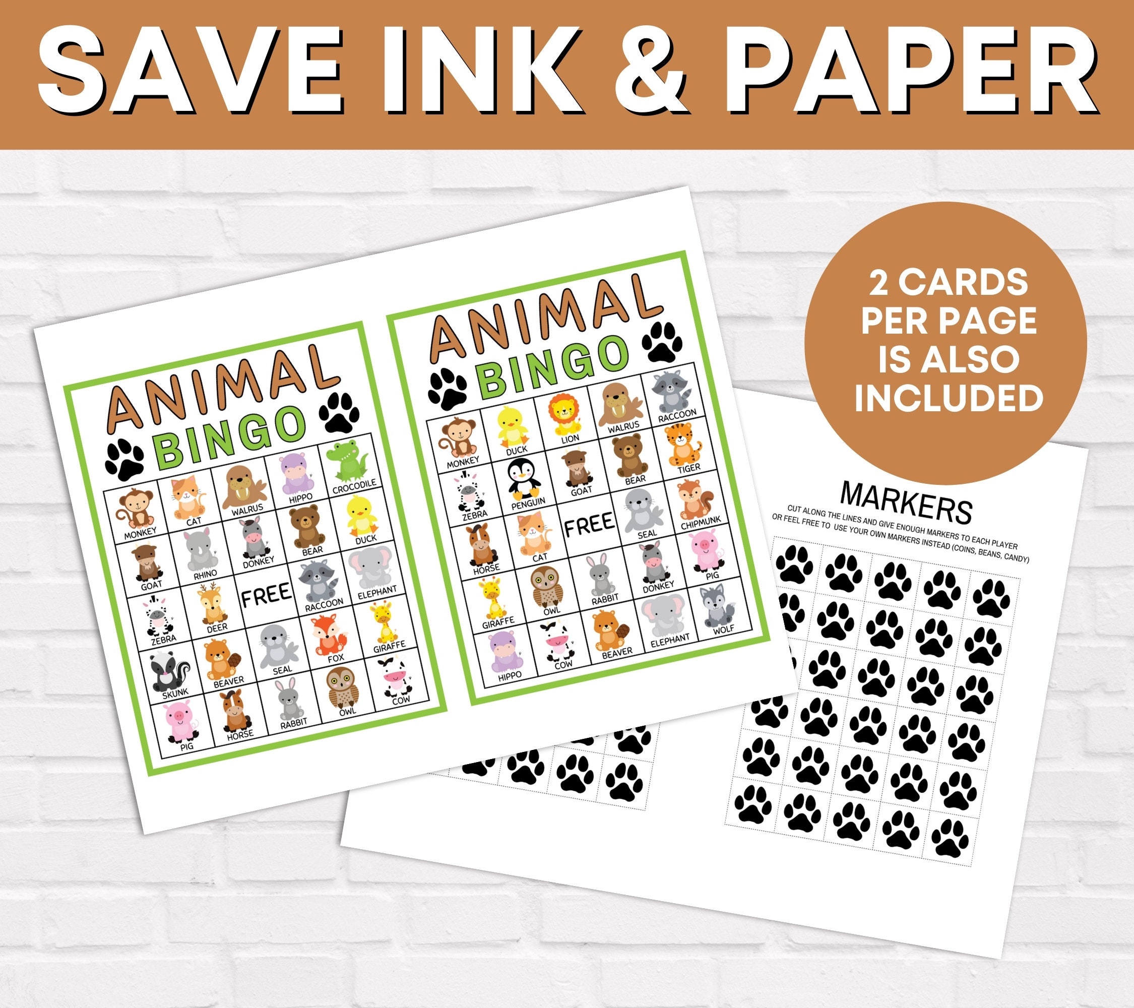 120 Animal Bingo Cards Printable Game, Zoo Baby Animal Bingo Board ...