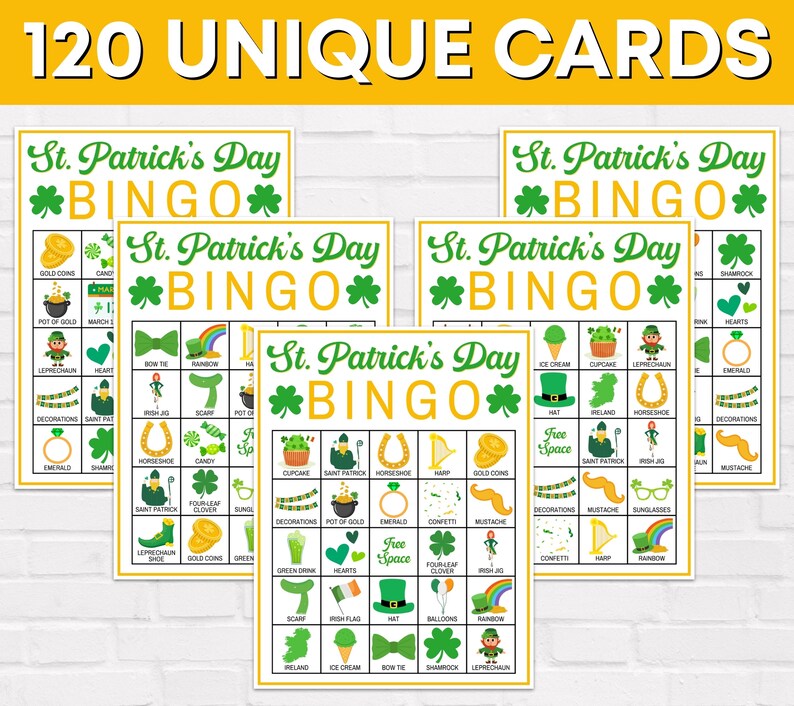 120 St Patricks Day Bingo Cards Game Printable, St Patrick Bingo Board ...