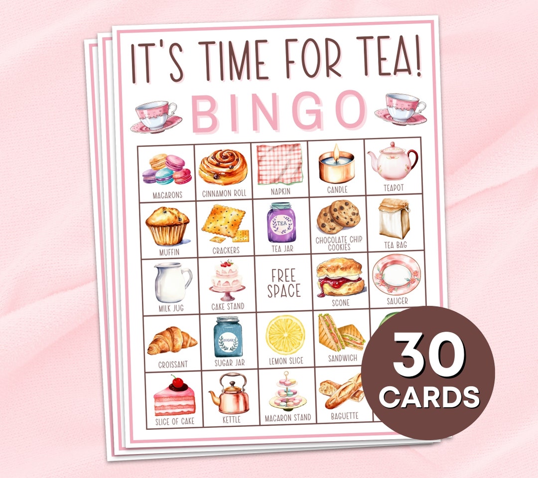 30 Tea Party Bingo Cards Printable Game, Tea Party Bridal Shower Bingo ...