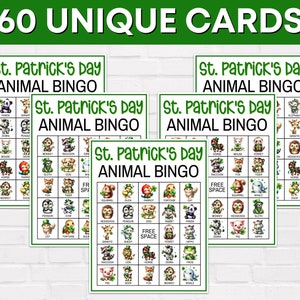 60 St Patricks Day Animal Bingo Cards Game Printable, St Patricks ...