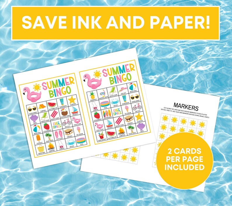120 Summer Bingo Cards Printable Game, Summer Birthday Party Bingo Game ...