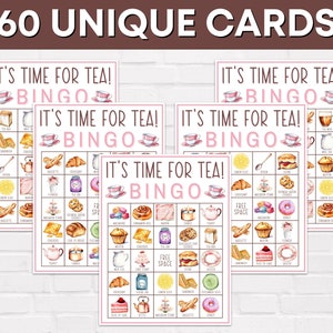 60 Tea Party Bingo Cards Printable Game, Tea Party Bridal Shower Bingo ...