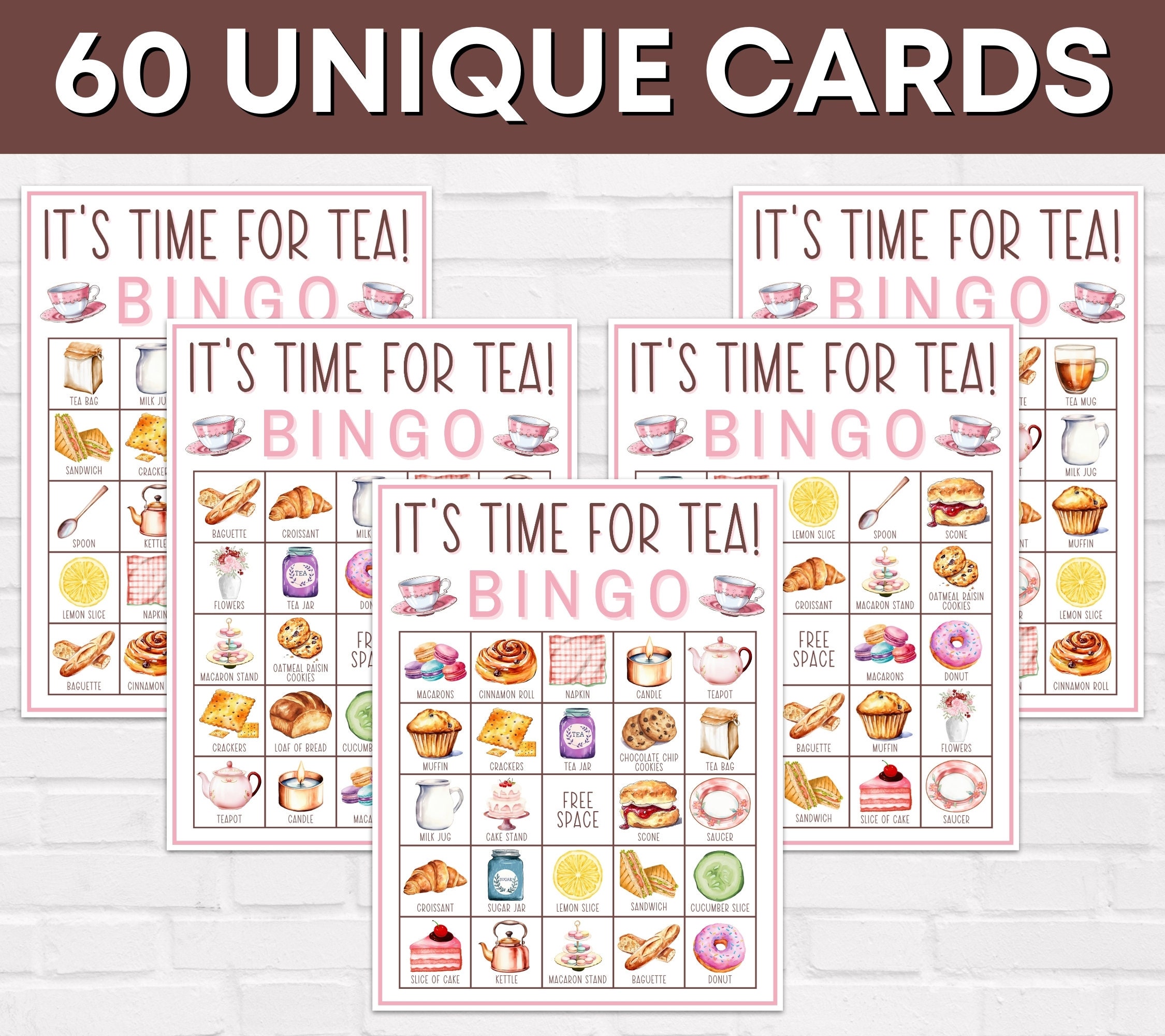 60 Tea Party Bingo Cards Printable Game, Tea Party Bridal Shower Bingo ...