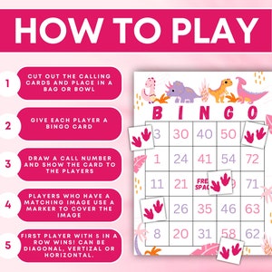 100 Dinosaur Bingo Cards Printable Game, Girl Dinosaur Birthday Party ...