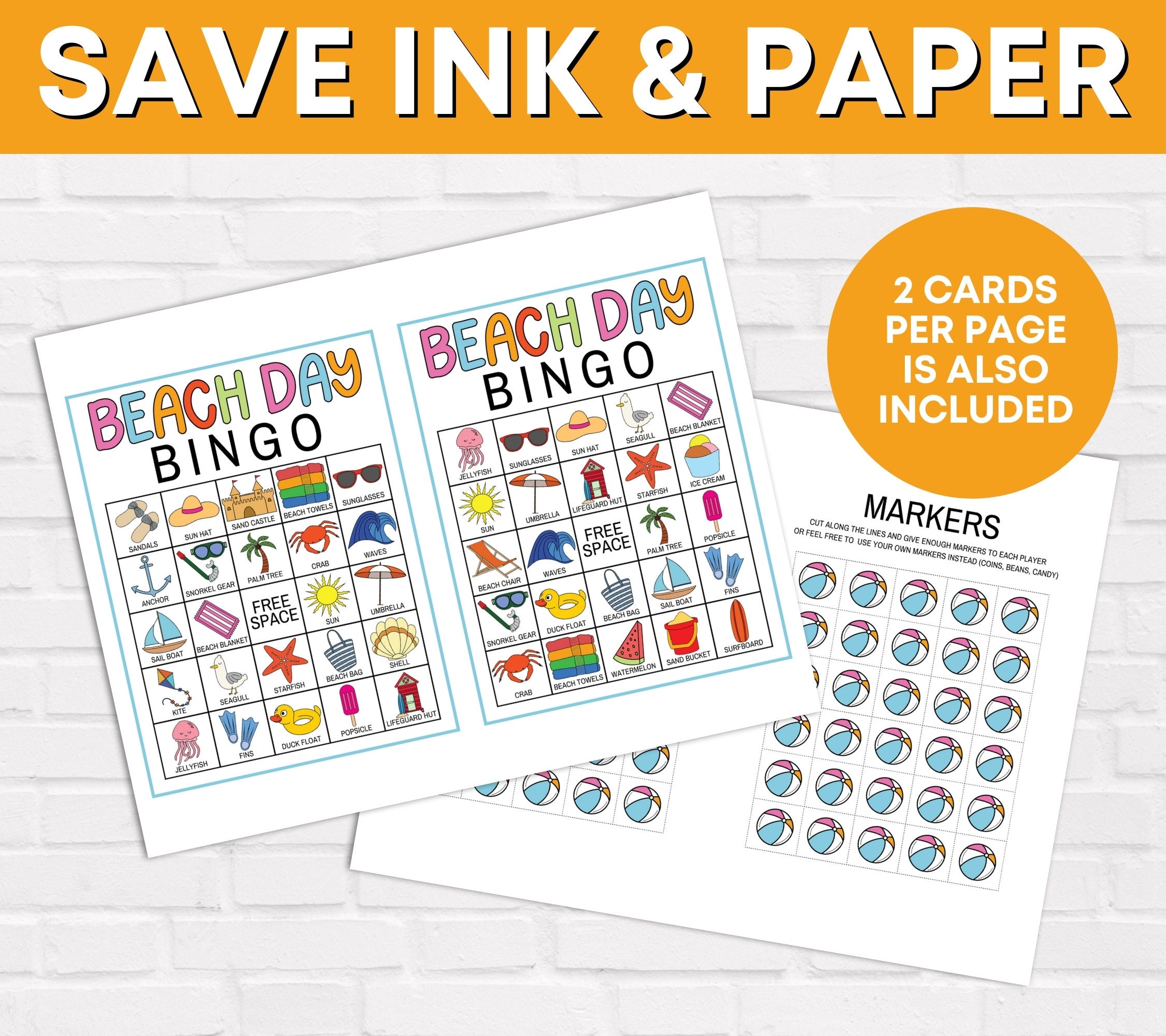 120 Beach Bingo Cards Printable Game, Beach Day Birthday Party Bingo ...