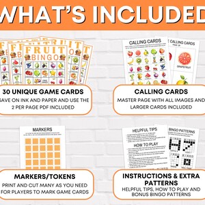 30 Fruit Bingo Cards Printable Game, Fruit Bingo Boards Game, Fruit ...