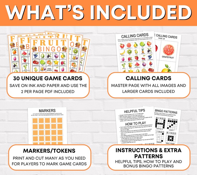 30 Fruit Bingo Cards Printable Game, Fruit Bingo Boards Game, Fruit ...