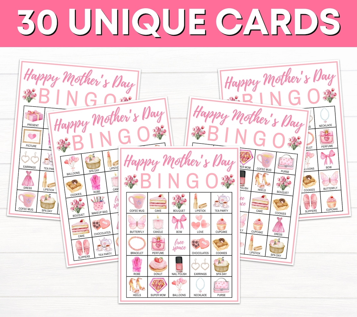 30 Mother's Day Bingo Cards Printable Game, Mothers Day Party Brunch ...