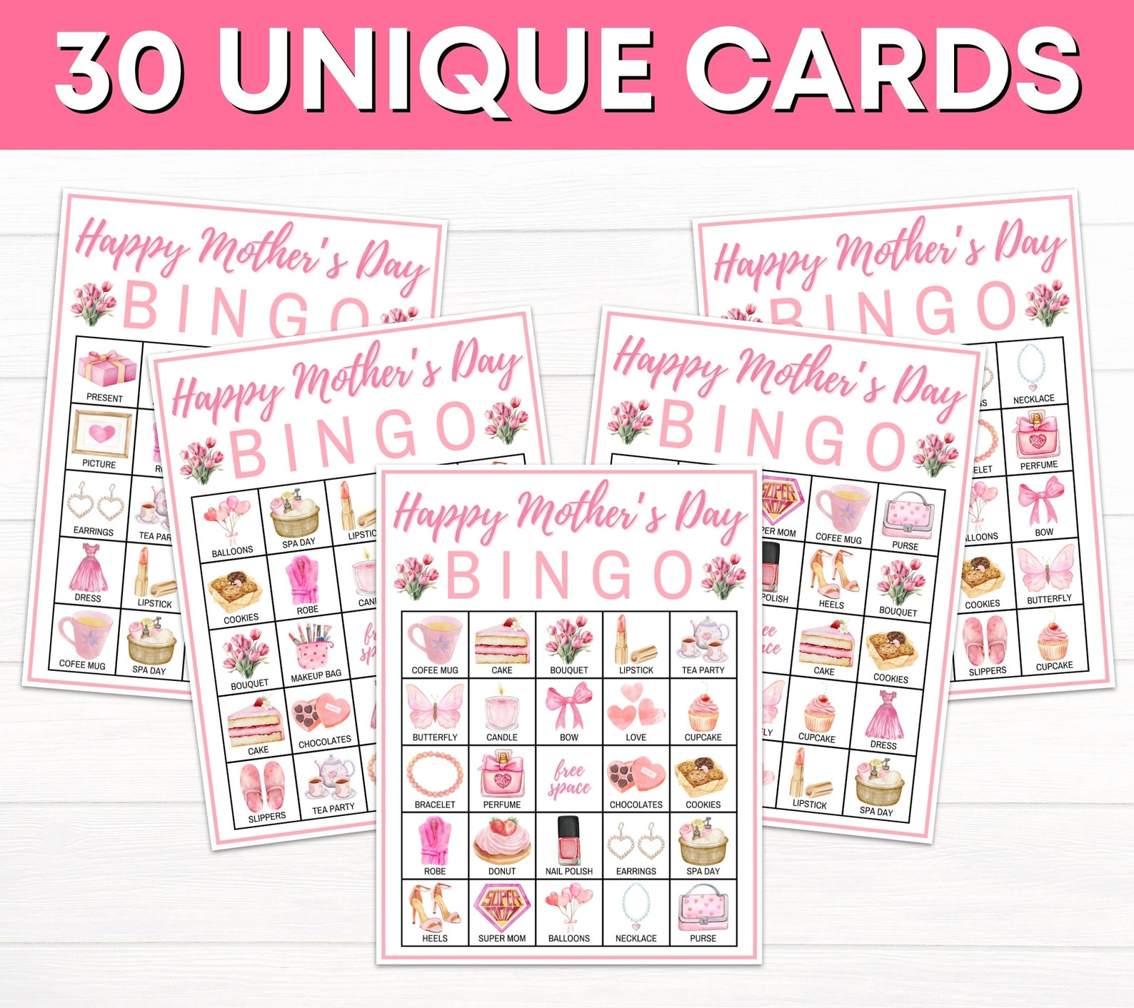 30 Mother's Day Bingo Cards Printable Game, Mothers Day Party Brunch ...