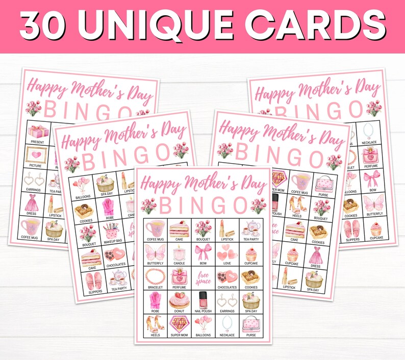 30 Mother's Day Bingo Cards Printable Game, Mothers Day Party Brunch ...