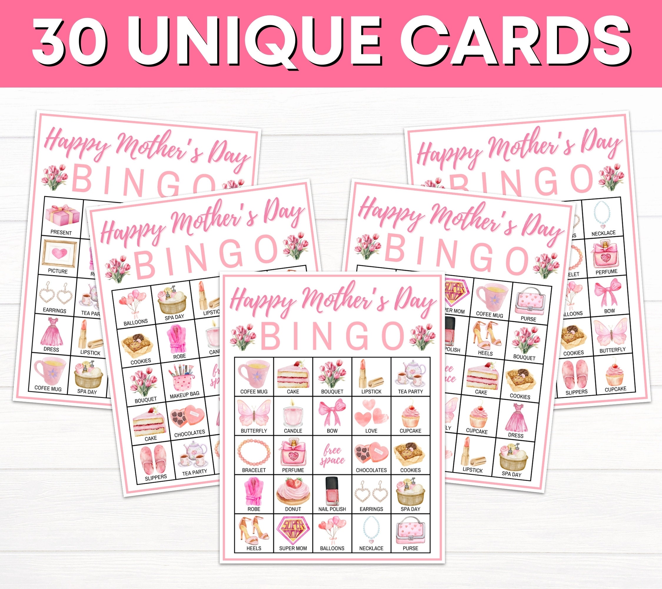 30 Mother's Day Bingo Cards Printable Game, Mothers Day Party Brunch ...