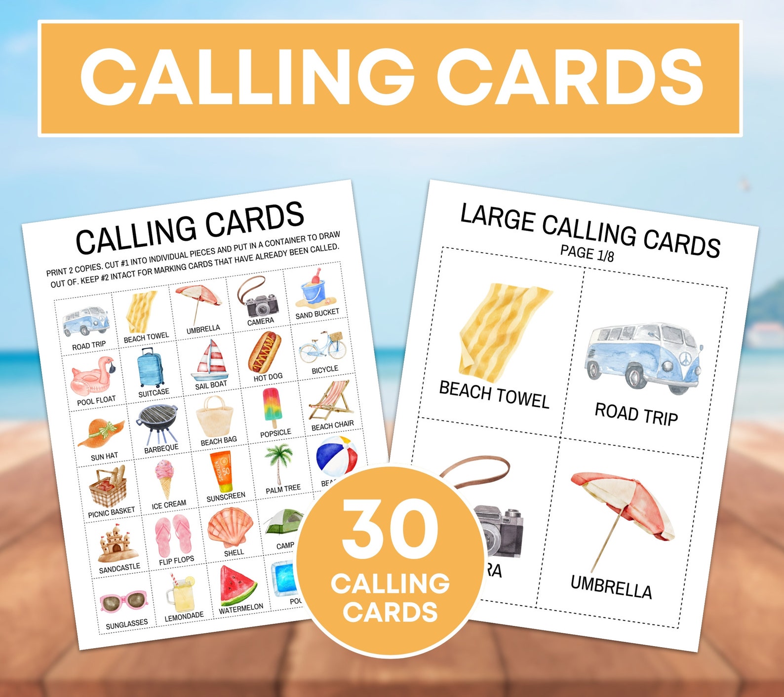 120 Summer Bingo Cards Printable Game, Summer Birthday Party Bingo Game ...