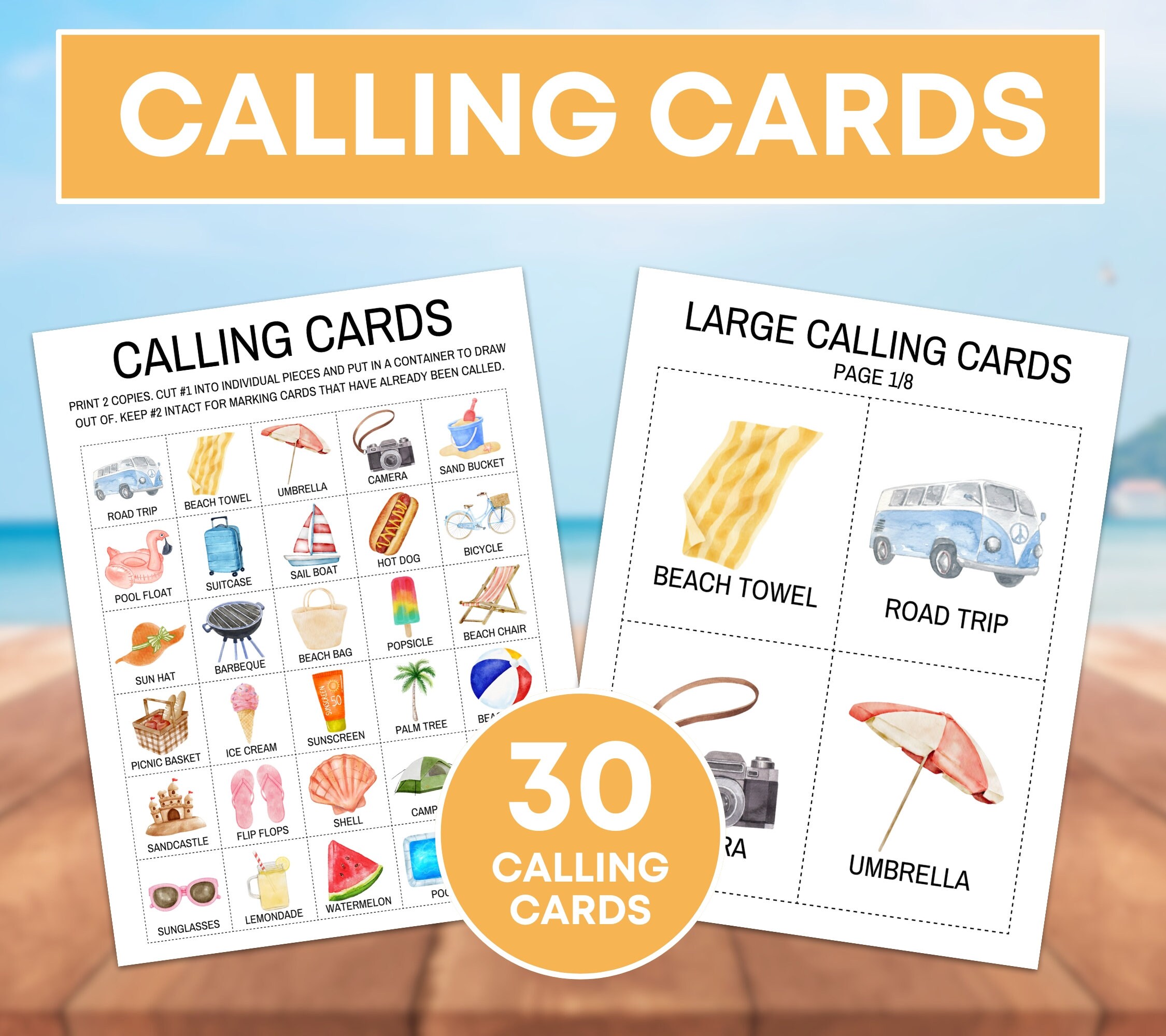 120 Summer Bingo Cards Printable Game, Summer Birthday Party Bingo Game ...