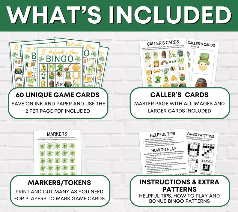 60 St Patricks Day Bingo Cards Game Printable, St Patrick Bingo Board ...