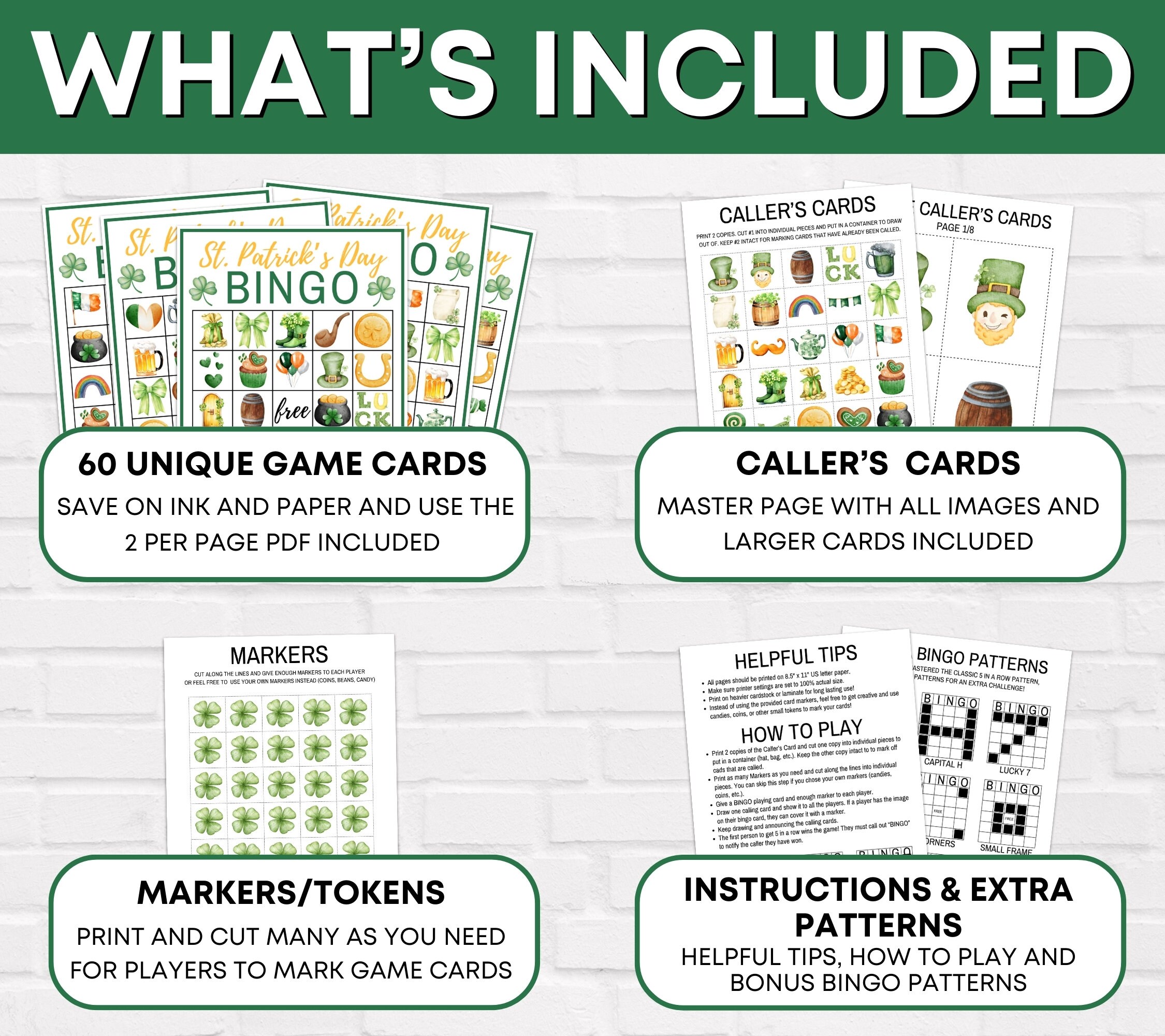 60 St Patricks Day Bingo Cards Game Printable, St Patrick Bingo Board ...